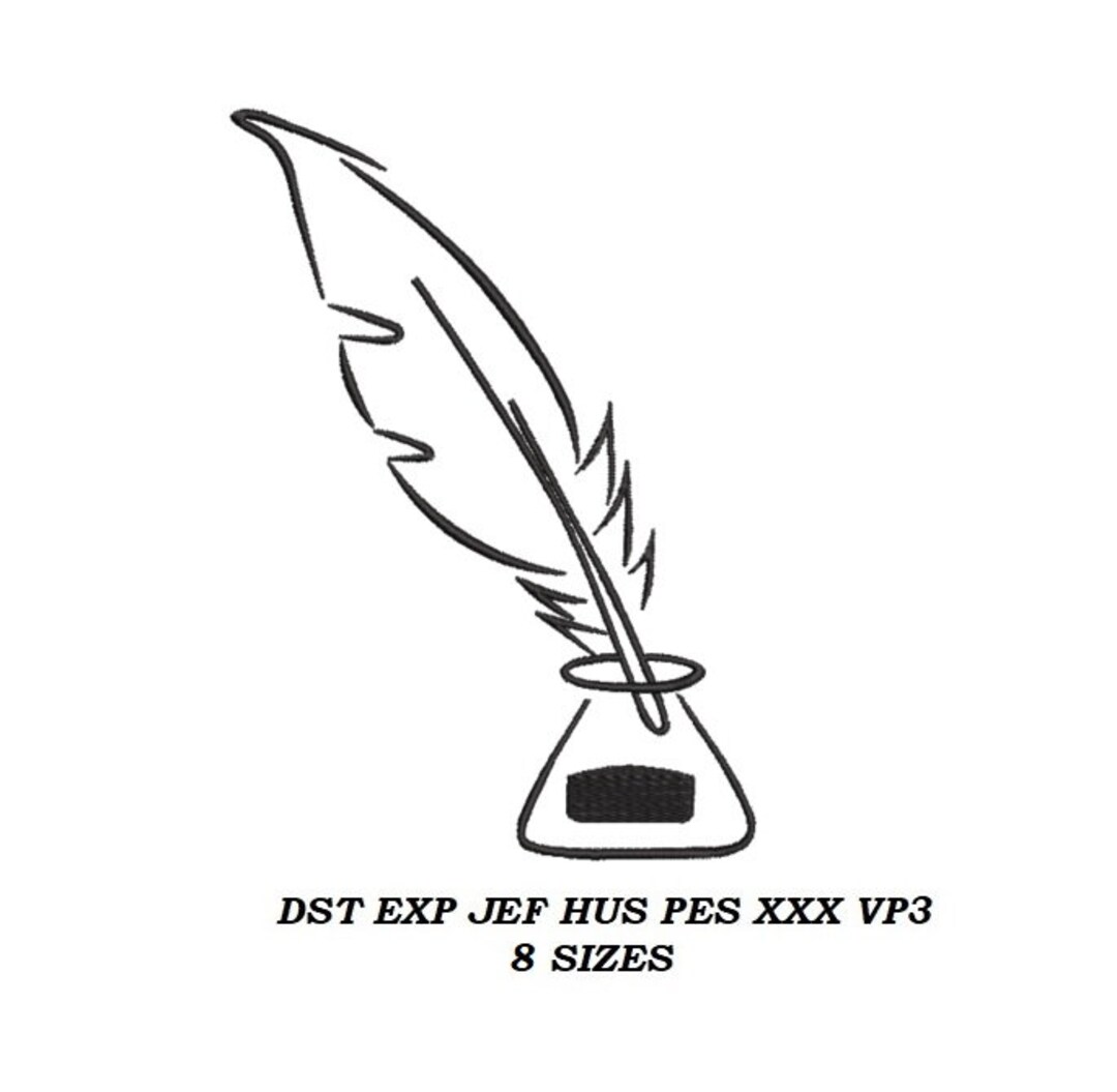 Pen and Inkwell Machine Embroidery Design - 8 Sizes - Contour Stitch ...