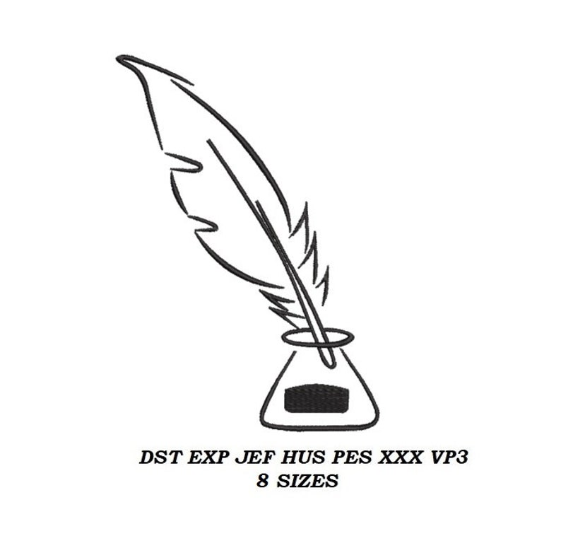Pen and Inkwell Machine Embroidery Design - 8 Sizes - Contour Stitch ...