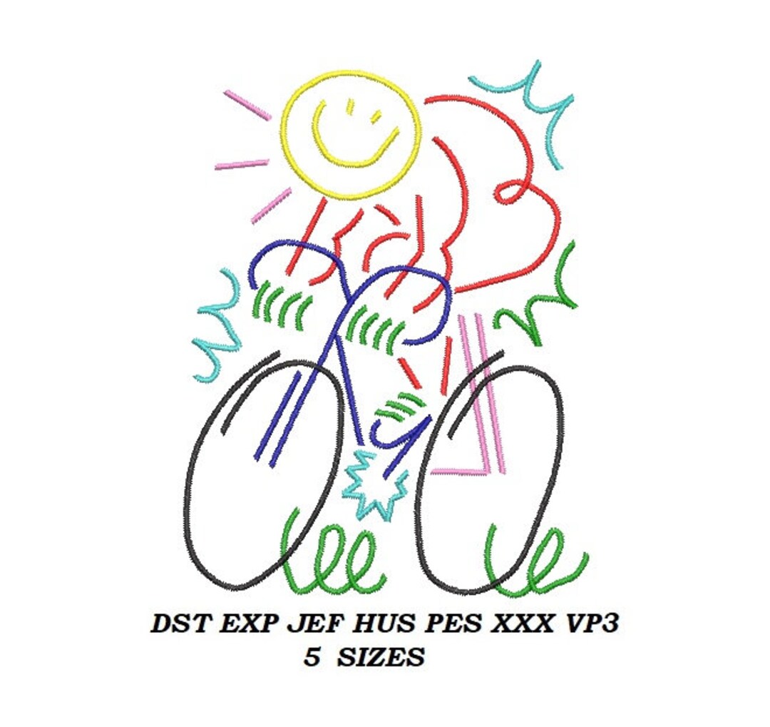 Kids Bicycle Drawing Machine Embroidery Design - Biker Embroidery ...