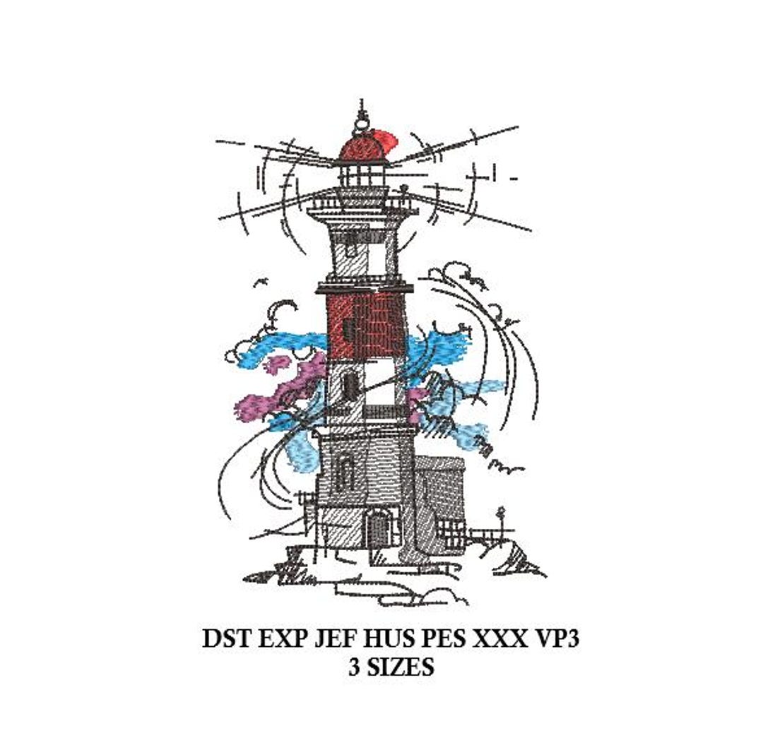 Lighthouse Machine Embroidery Design - 3 Sizes - Travel Embroidery ...
