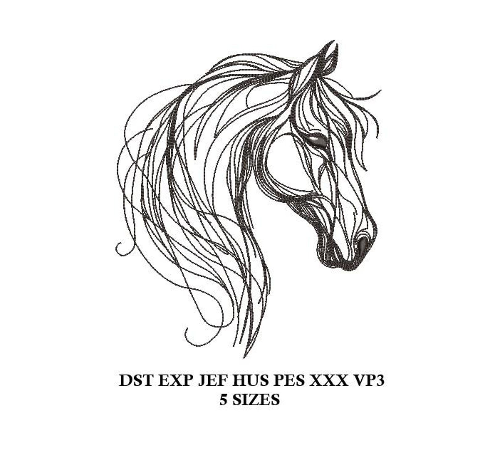 Horse in Lines Embroidery Design - 5 Sizes - Contour Stitch Embroidery ...