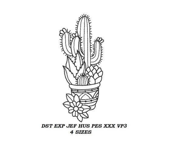 Cactus Machine Embroidery Design 02 4 Sizes Contour Stitch - Etsy