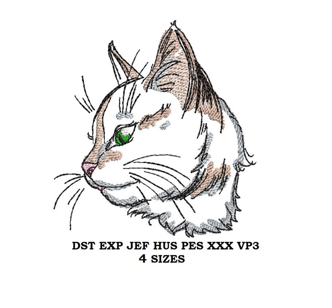 Lovely Cat Machine Embroidery Design - 4 Sizes - Cat Embroidery Pattern ...