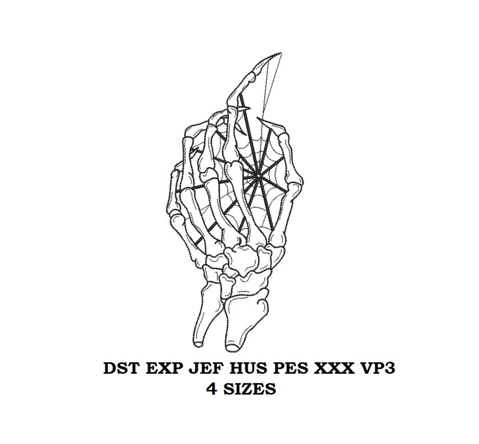 Skeleton Hand Embroidery Design, Skull Skeleton Hand and Net Embroidery ...