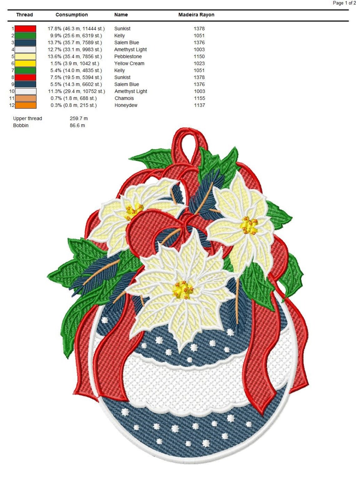 Large FSL, Free Standing Lace, Christmas Ornament Machine Embroidery ...