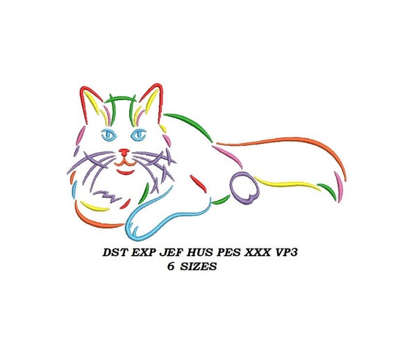 Colored Cat Machine Embroidery Design 4 Sizes Cat Contour | Etsy