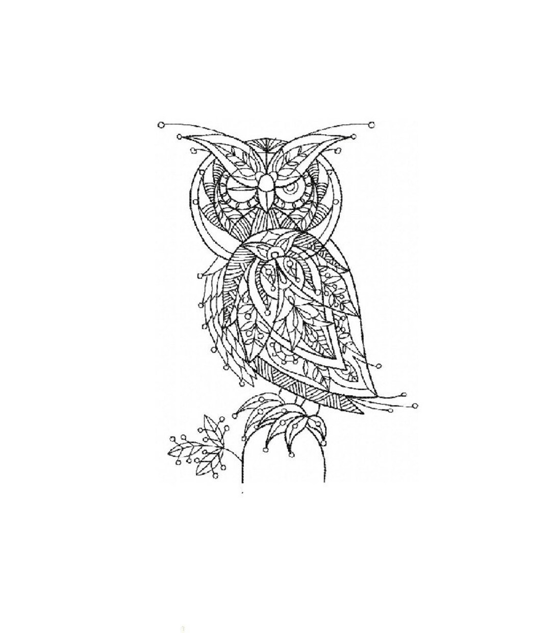 Owl Embroidery Design - Contour Stitch Embroidery Pattern, Line Art - Etsy