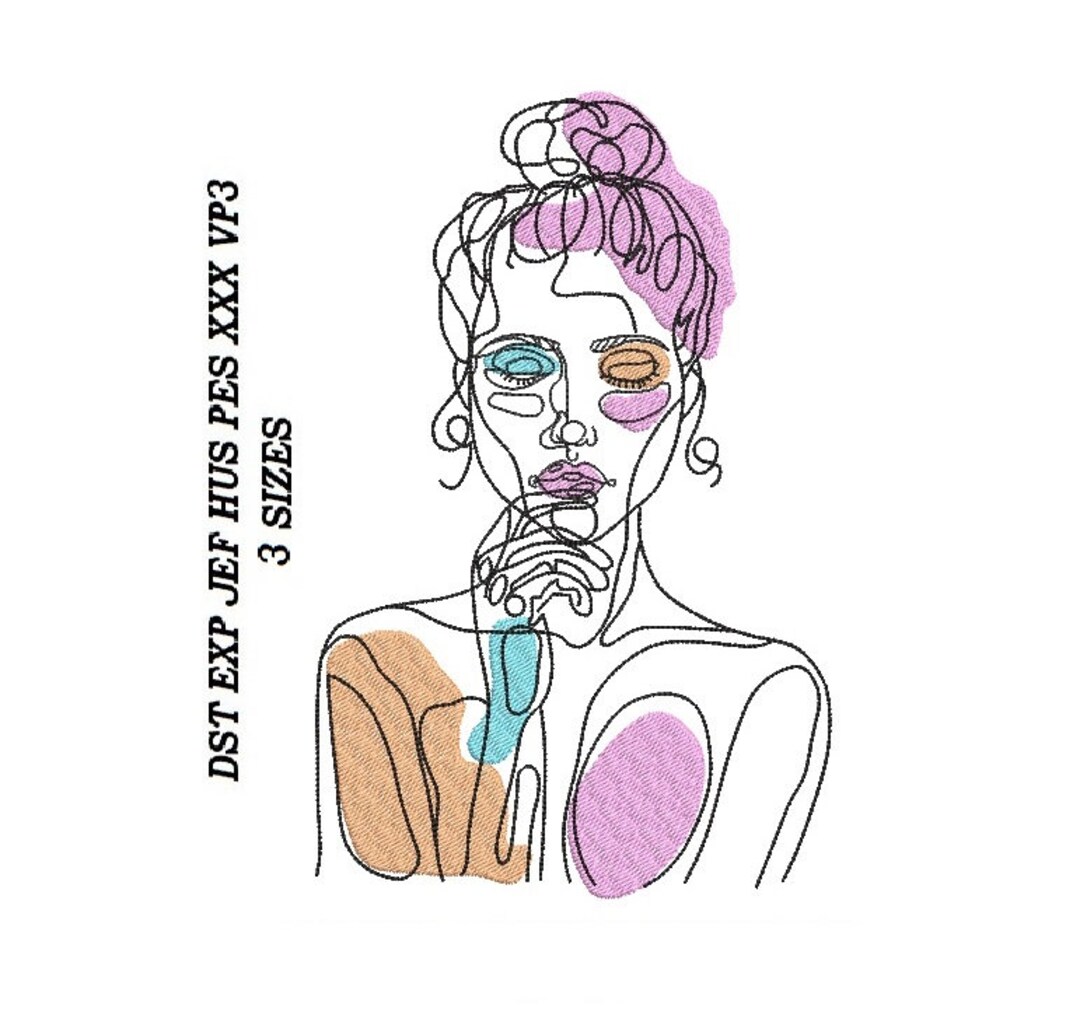 Large Line Art Woman Embroidery Design 02 - 3 Sizes - Contour Stitch ...