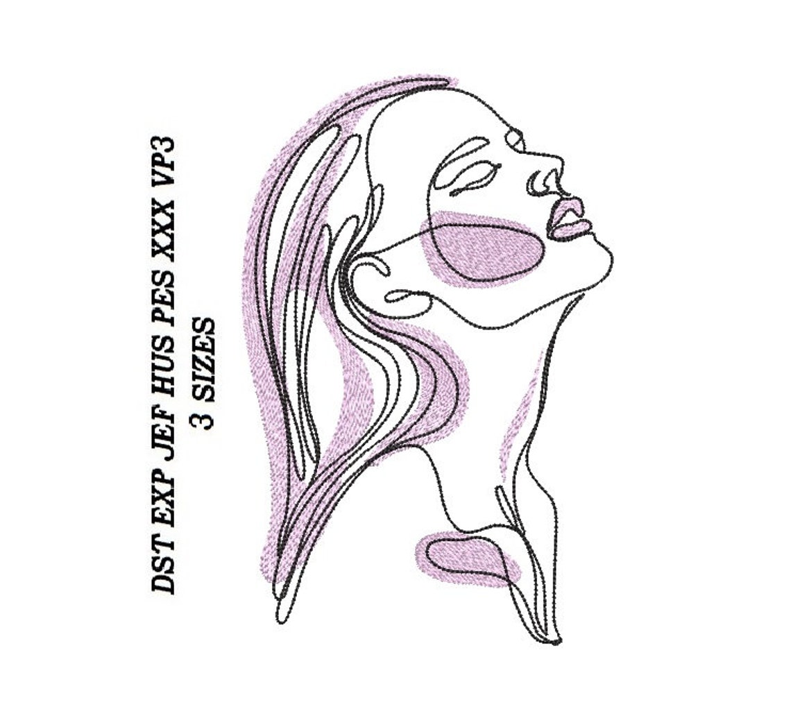 Large Line Art Woman Embroidery Design 03 - 3 Sizes - Contour Stitch ...