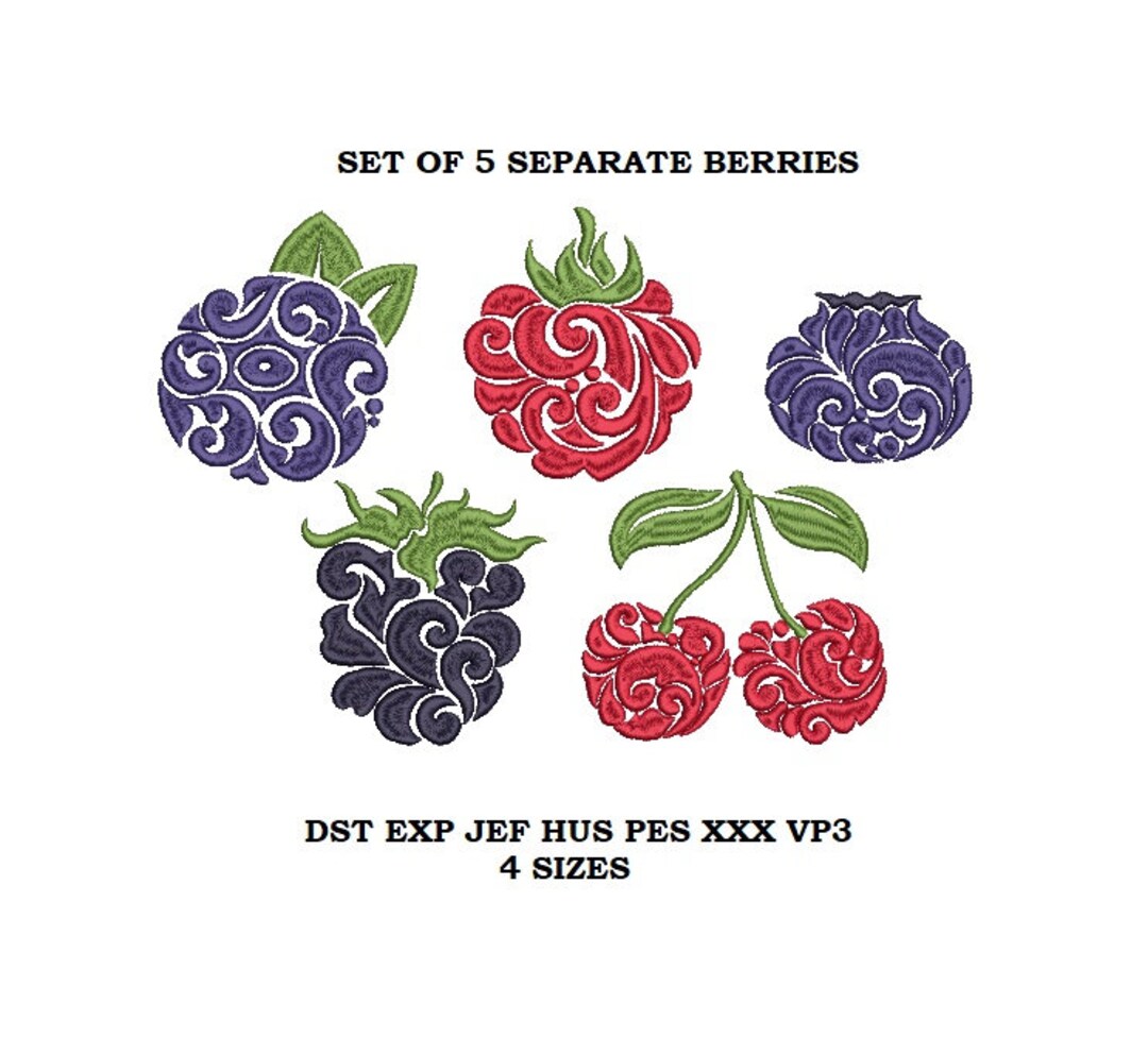 Set of Berries Machine Embroidery Designs - 3 Sizes - Berries ...