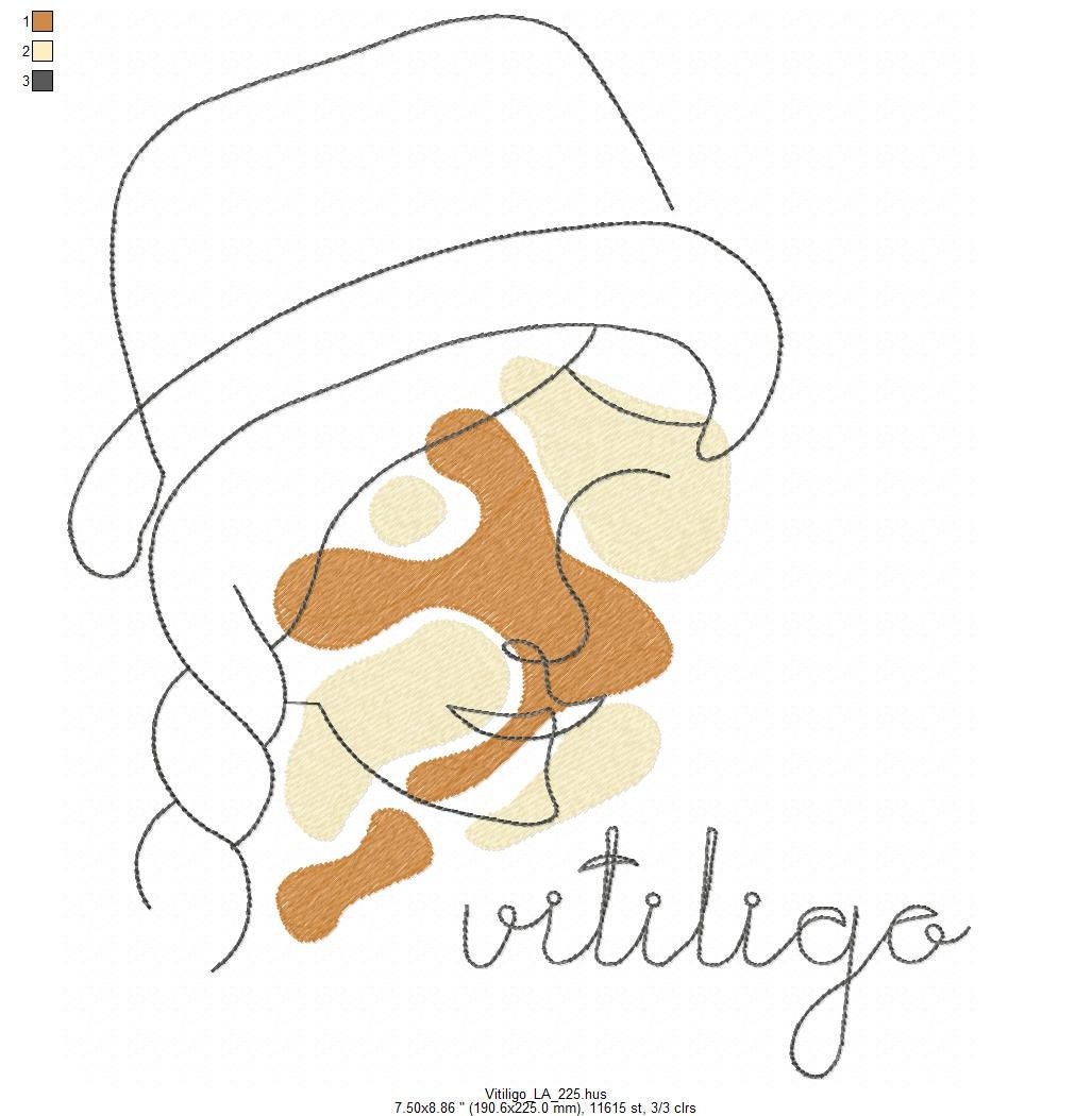 Large Line Art Vitiligo Woman Embroidery Design - 3 Sizes - Contour ...