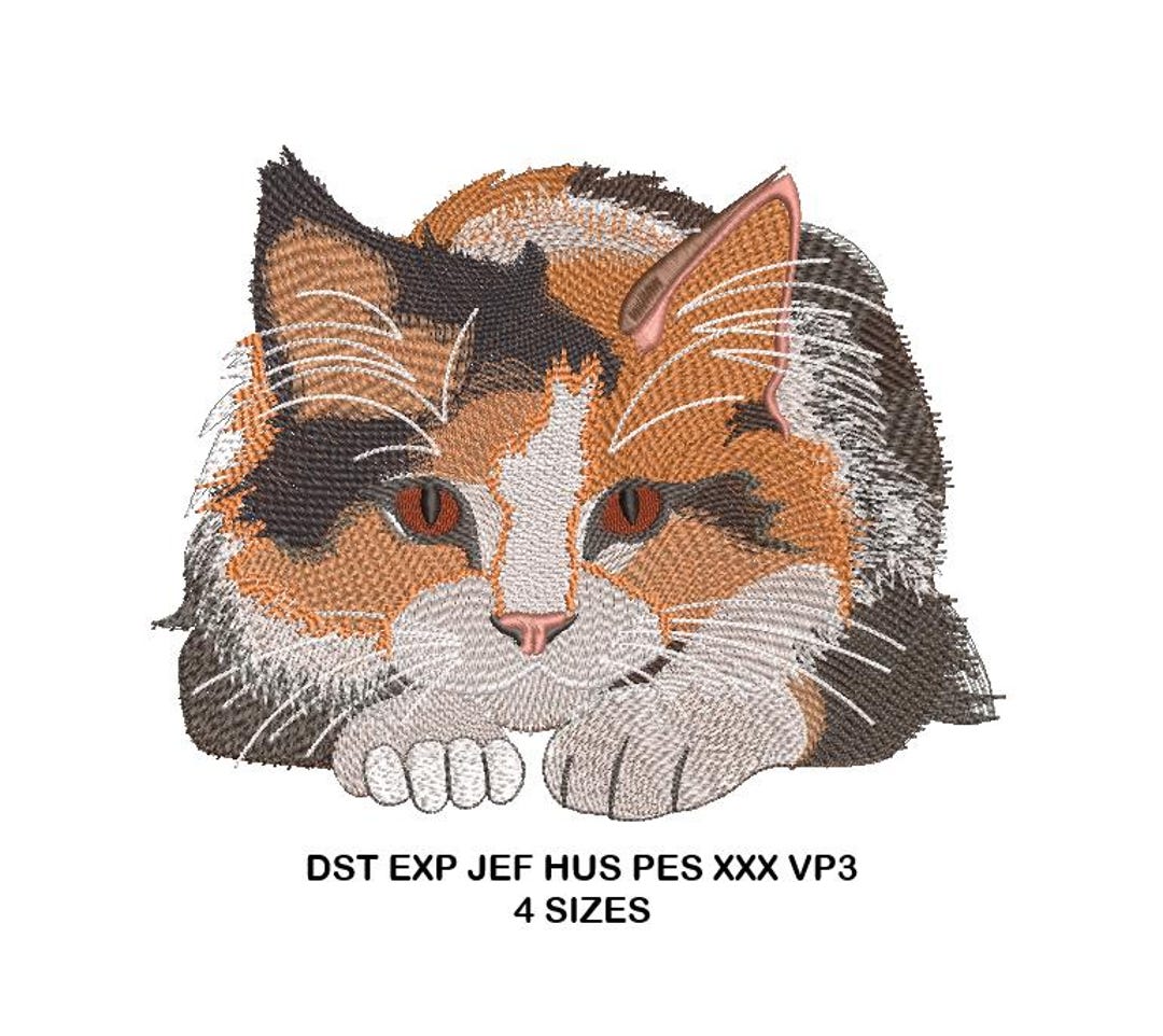 Calico Cat Machine Embroidery Design - 4 Sizes - Three Color Cat ...