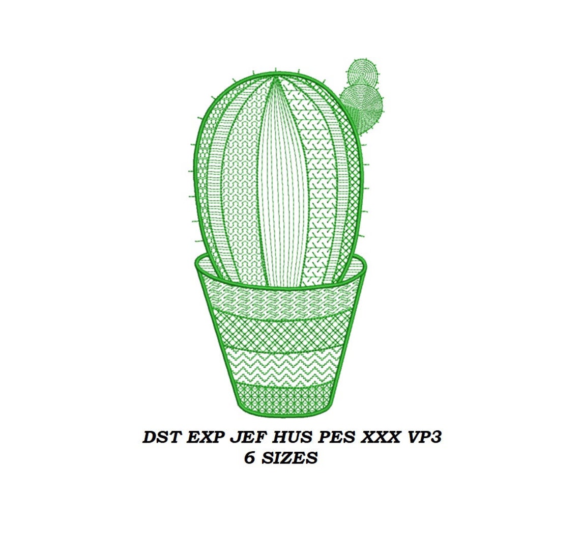 Cactus Machine Embroidery Design - 6 Sizes - Contour Stitch Embroidery ...