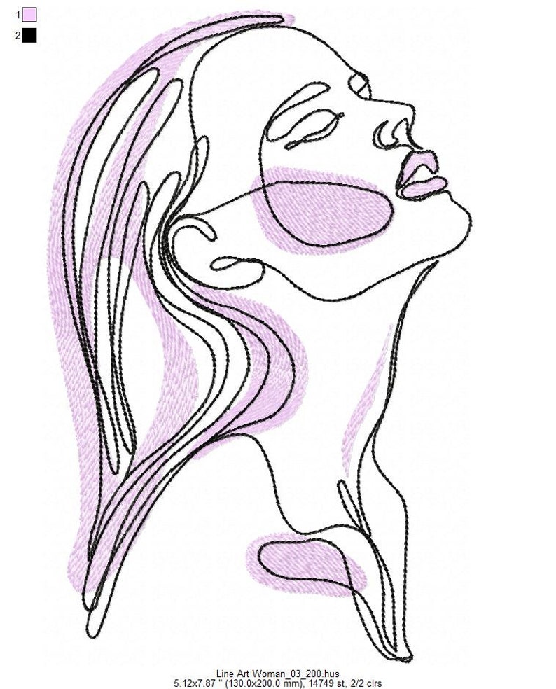 Large Line Art Woman Embroidery Design 03 - 3 Sizes - Contour Stitch ...