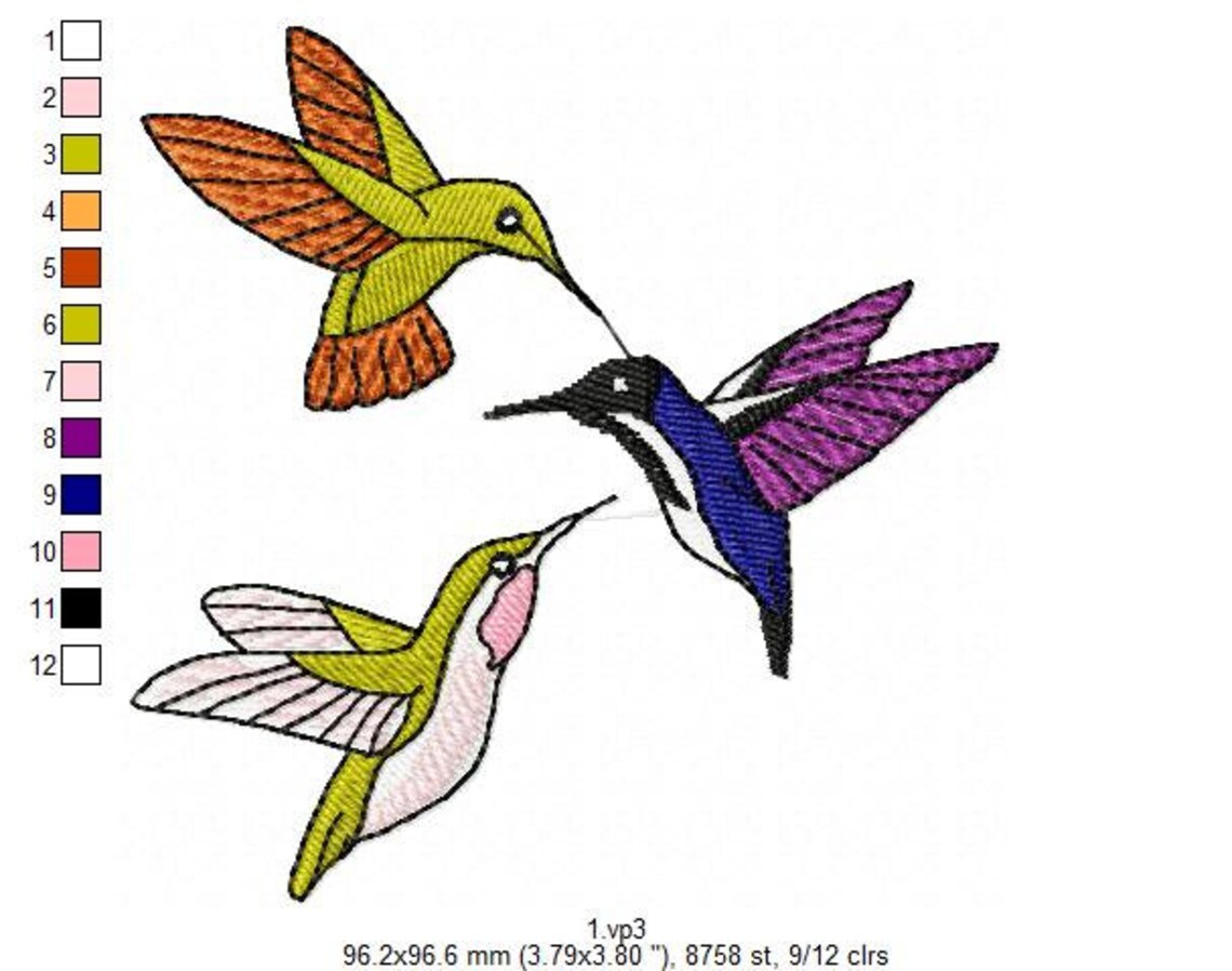 Hummingbirds Machine Embroidery Design 13 Bird Embroidery - Etsy