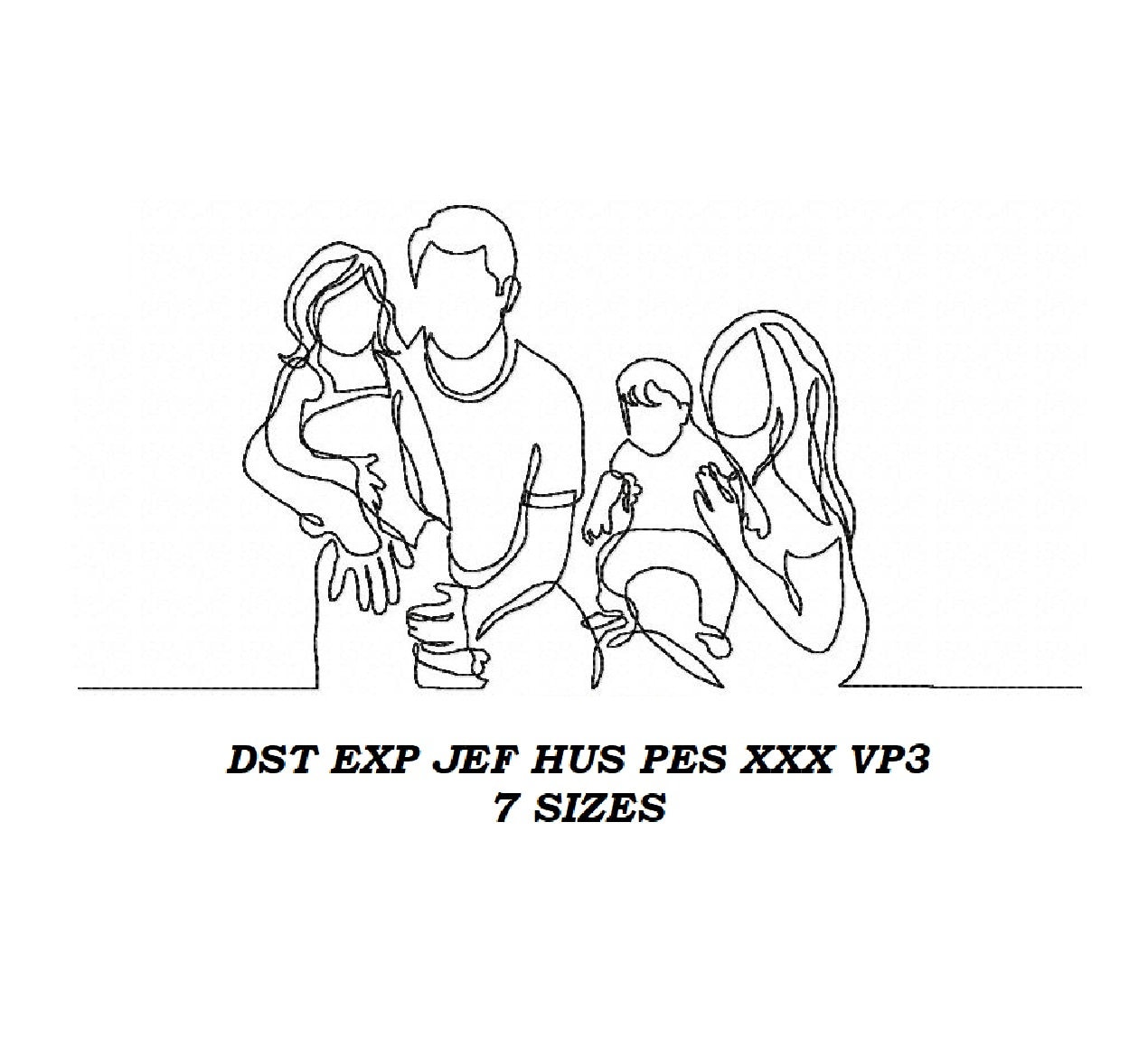 Family One Line Art Machine Embroidery Design - 7 Sizes - Embroidery ...