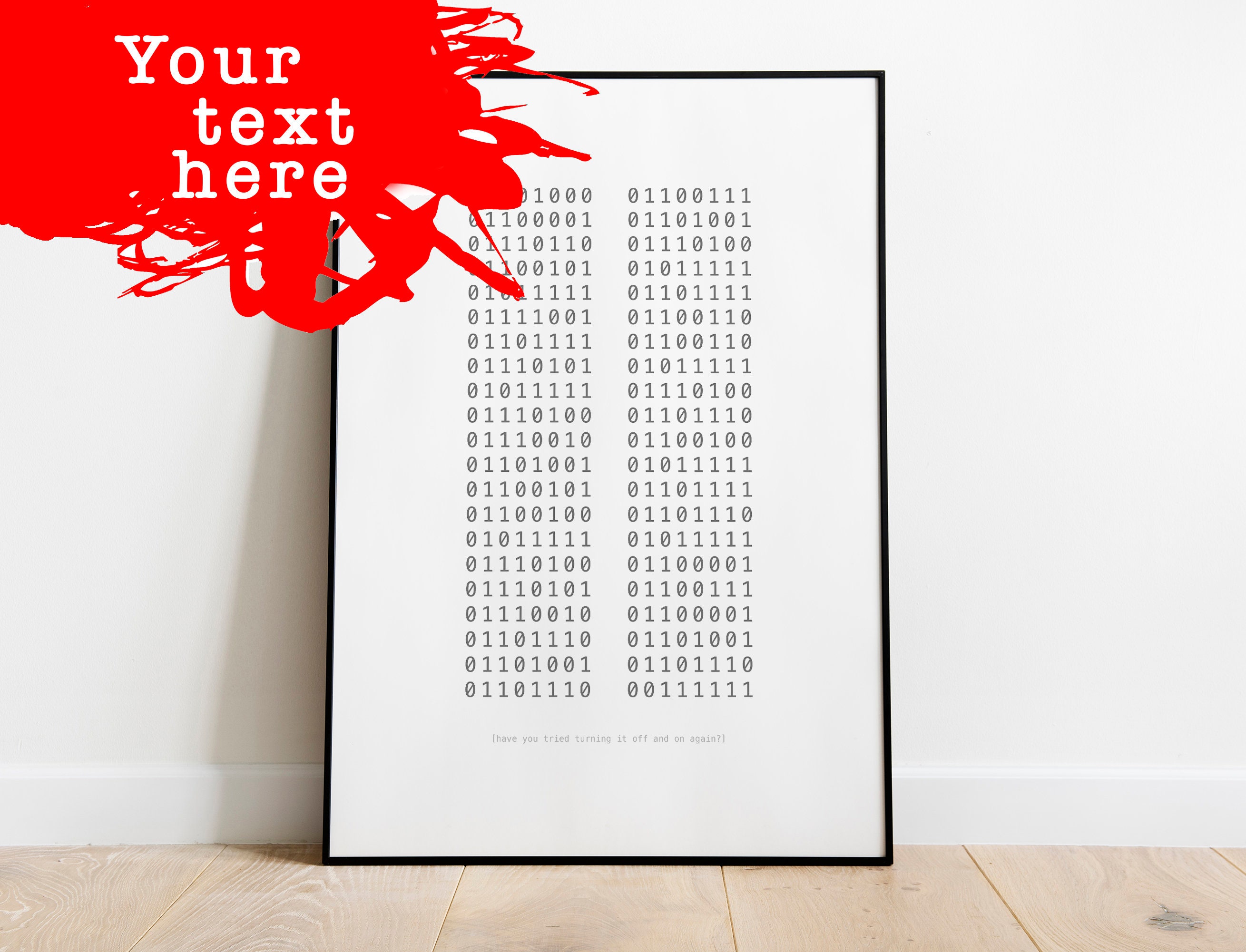 CUSTOM binary code wall art your quote here minimalist | Etsy