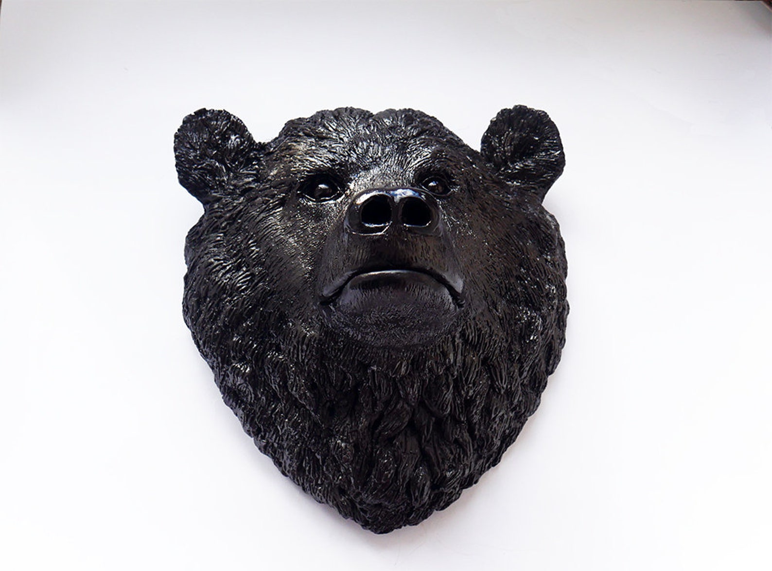ORIGINAL Black Bear Head Sculpture, Large Black Grizzly Bear, Decor ...