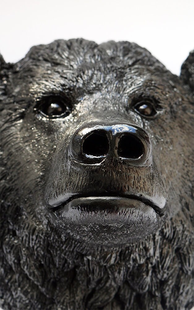 ORIGINAL Black Bear Head Sculpture, Large Black Grizzly Bear, Decor ...