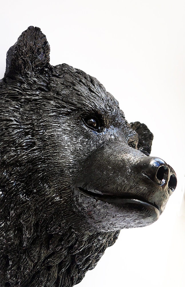 ORIGINAL Black Bear Head Sculpture, Large Black Grizzly Bear, Decor ...