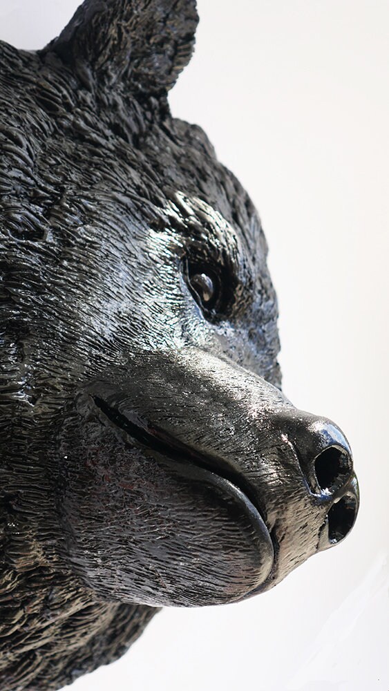 ORIGINAL Black Bear Head Sculpture, Large Black Grizzly Bear, Decor ...