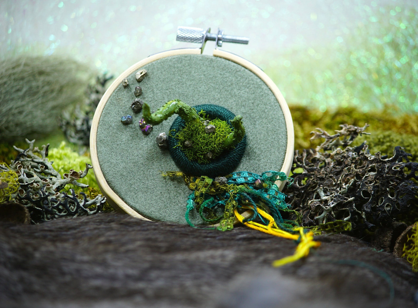 GREEN THINGS GROWING 3D Embroidery Art Mixed Media Embroidery Bead ...