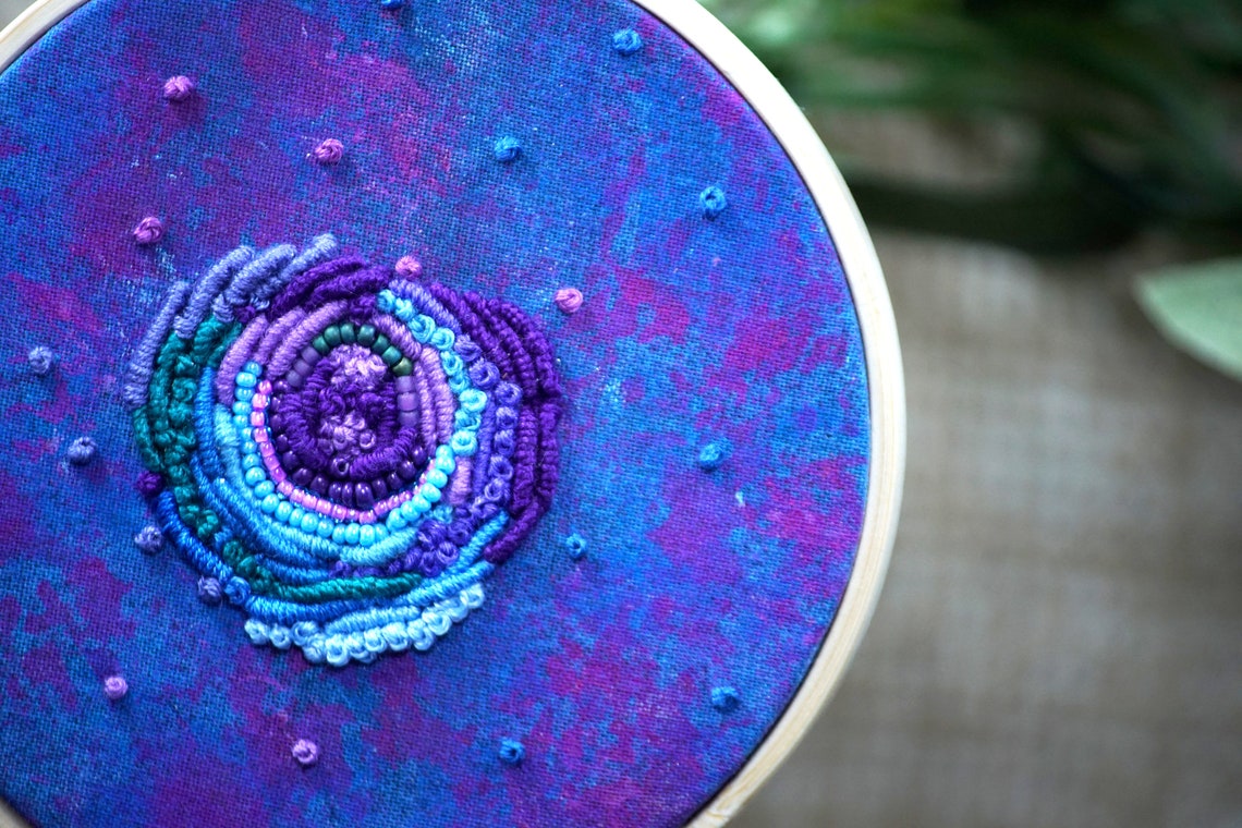 Purple & Blue Galaxy Embroidery Art: Beaded Fiber Art, 4.5-inch - Etsy