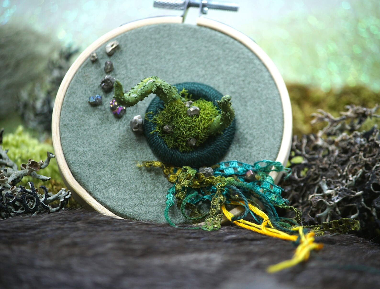 GREEN THINGS GROWING 3D Embroidery Art Mixed Media Embroidery Bead ...