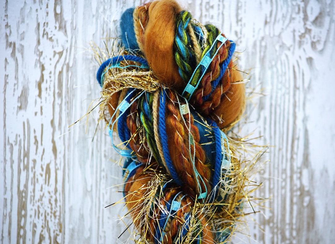 Textured Yarn Pack: Royal Blue, Gold, & Jungle Green Fibers - Weaving ...