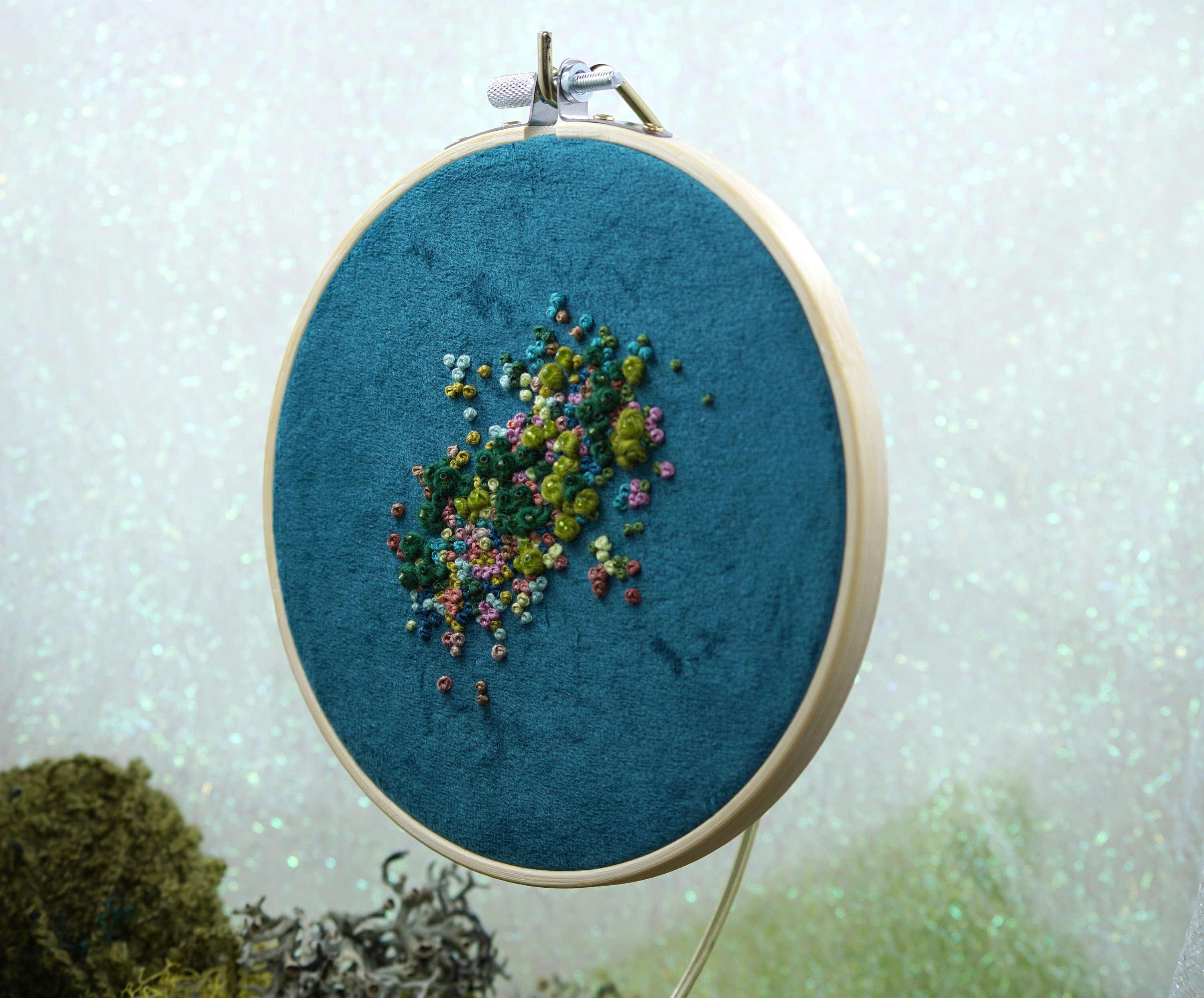 Moss Rainbow Drip Embroidery: Original Moss Wall Art (6.25x6.50") - Etsy