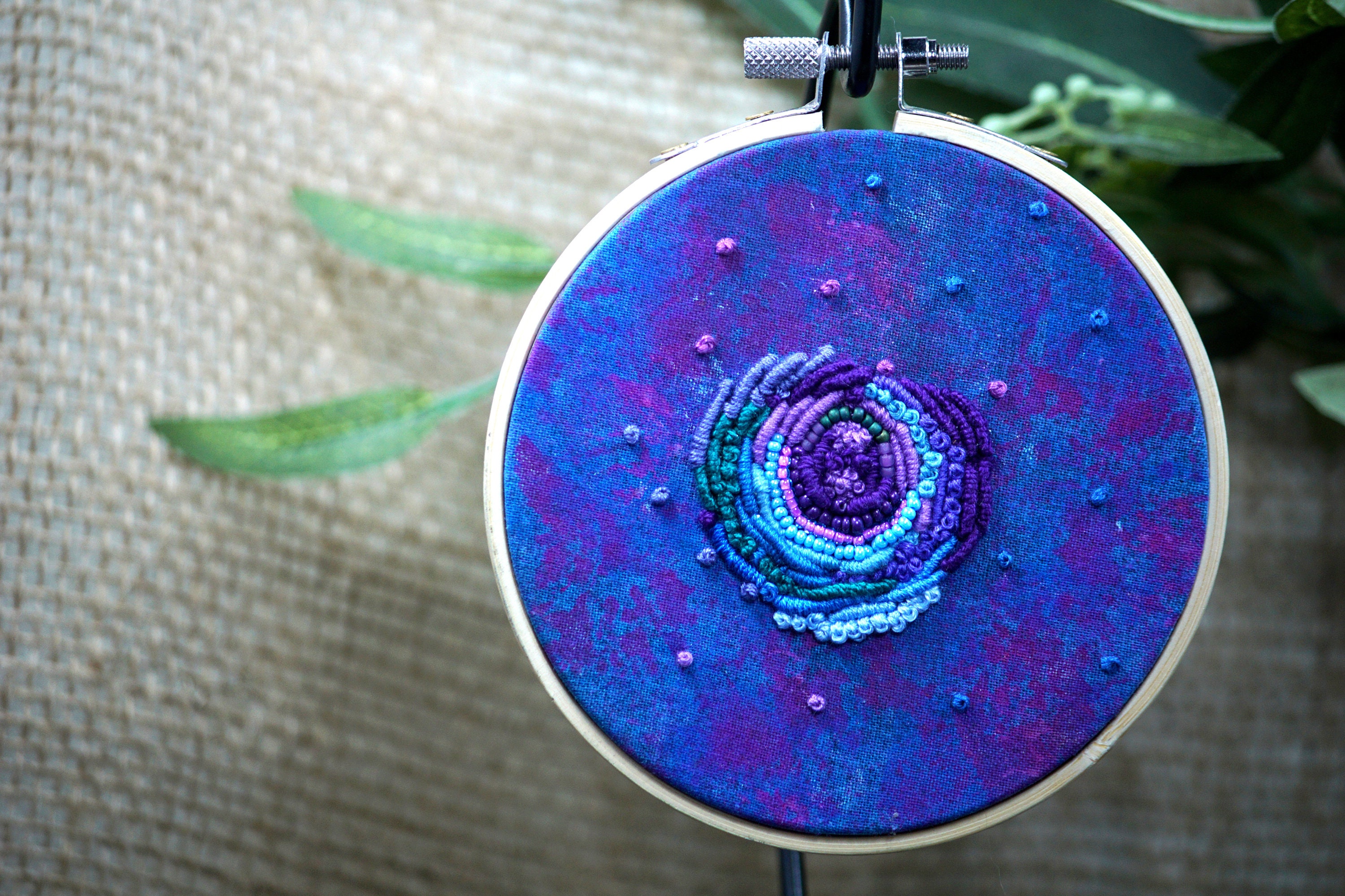 Purple & Blue Galaxy Embroidery Art: Beaded Fiber Art, 4.5-inch - Etsy
