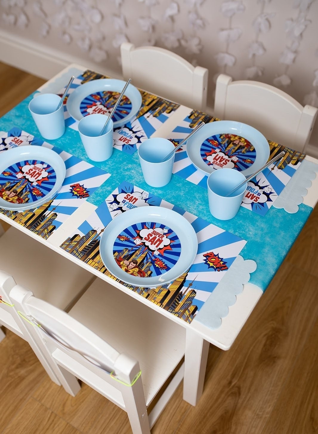 SUPERHERO Personalised Placemat Picnic Birthday Sleepover Party Favour ...