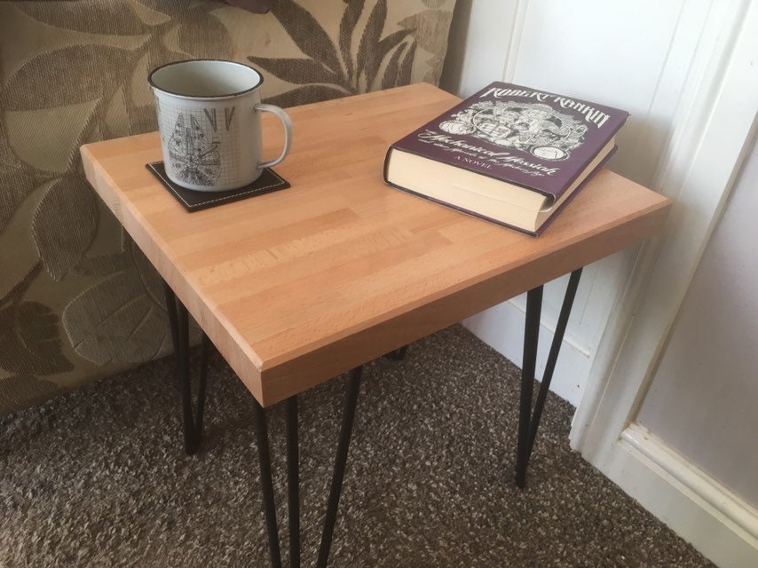 Handmade Beech Side Table with Hairpin Legs - Etsy.de