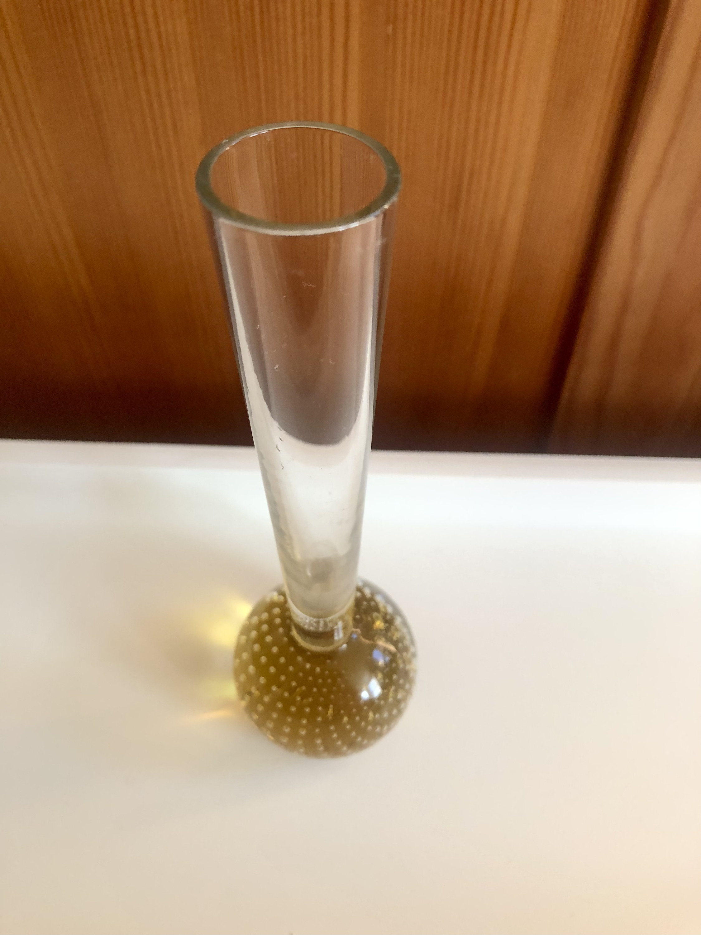 Vintage Single Stem Vase With Round, Amber, Controlled Bubbles Base - Etsy