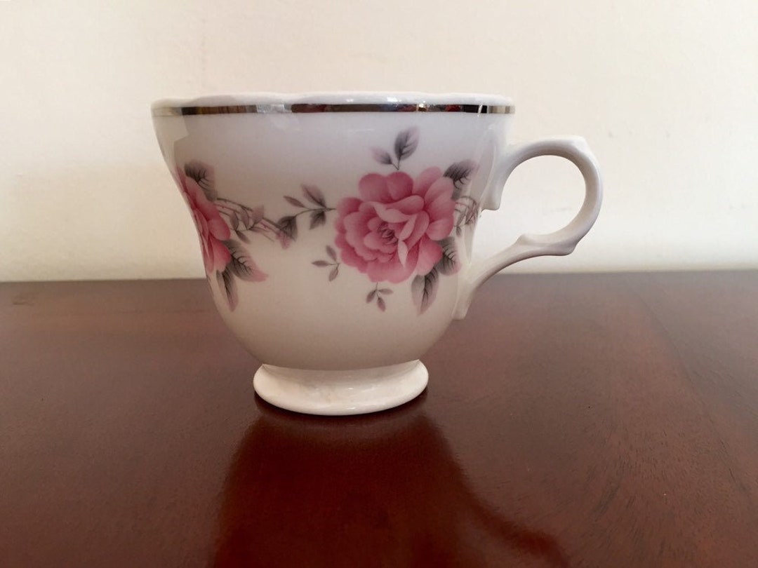 Vintage Mayfair Fine Bone China Tea Cup With Pink Roses and Silver ...