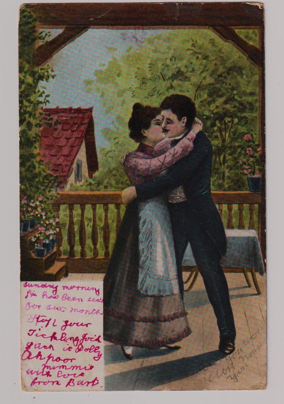 Romantic Couple Kiss, Antique Artist Postcard, 1907 - HMS Duncan ...