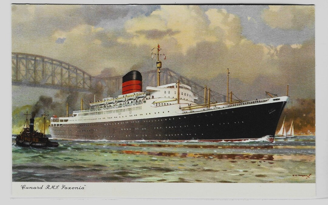 RMS SAXONIA, Cunard White Star, Ocean Liner, Vintage Artist Postcard ...