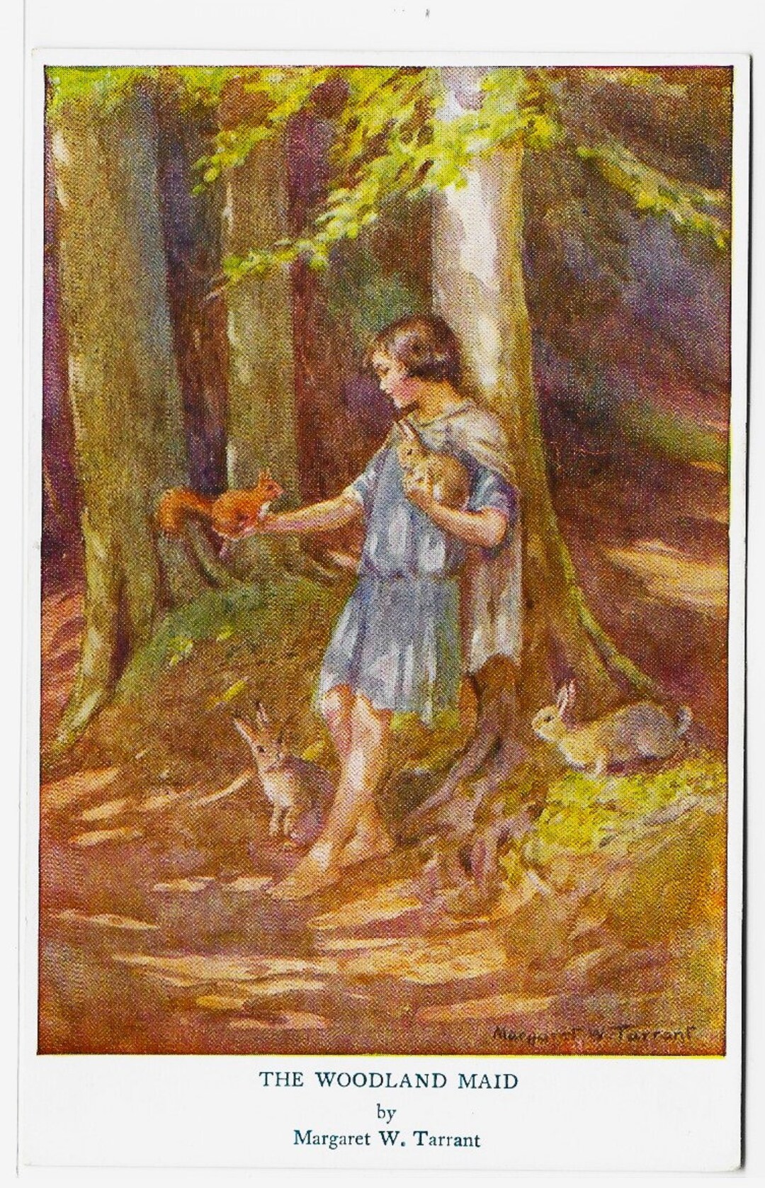 MARGARET TARRANT, woodland Maid, Girl With Rabbits and Red Squirrel in ...