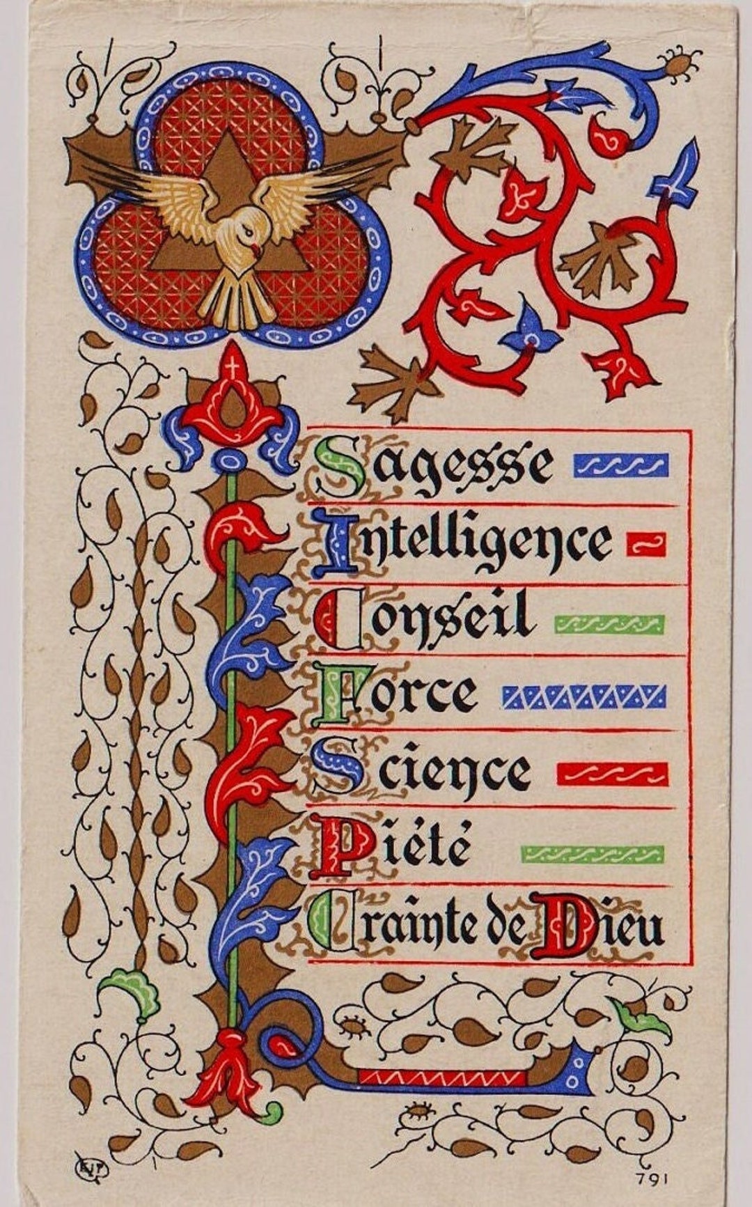 DOVE, Lovely Calligraphy, BAPTISM, Delightful French Vintage Devotional ...