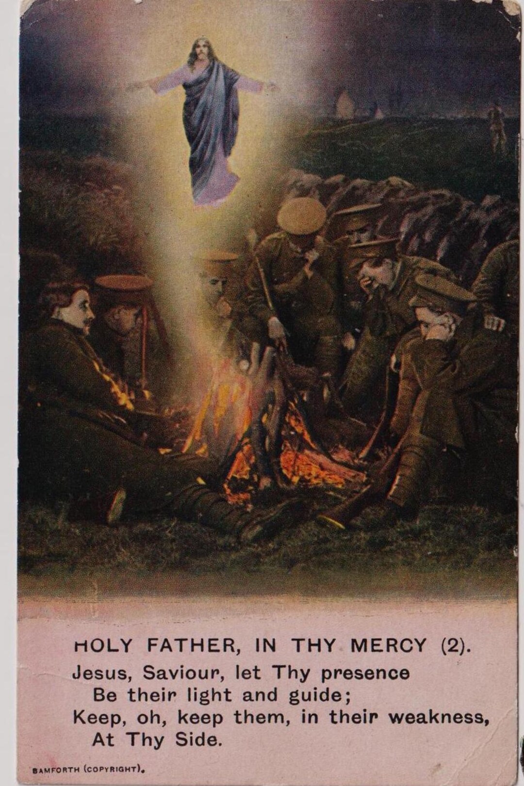Antique WW1 British Postcard, Soldiers Praying, Jesus, Bamforth Series ...