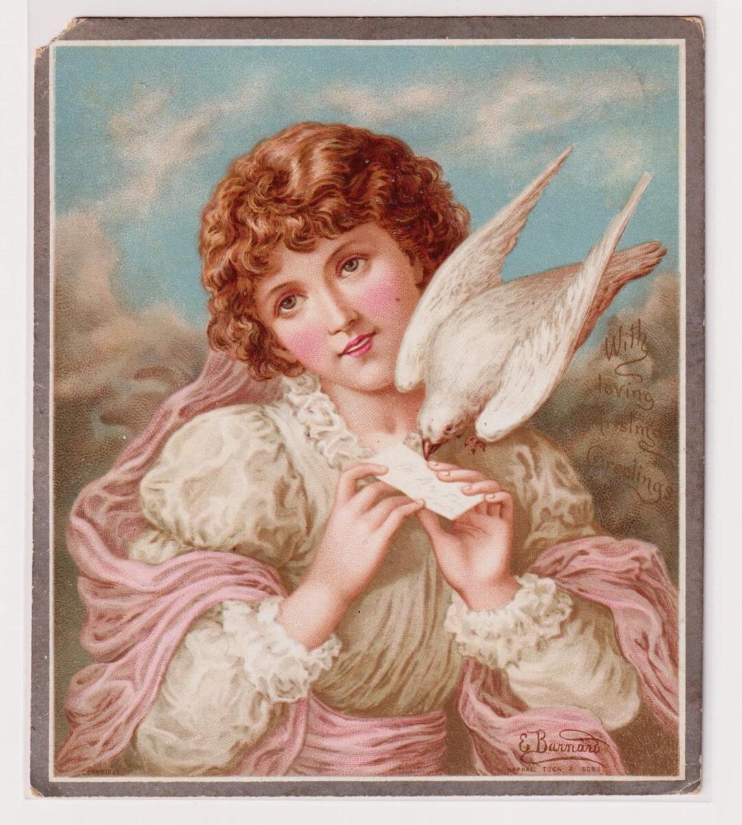 GIRL With DOVE, E BARNARD, Victorian Artist Greetings Card/scrap ...