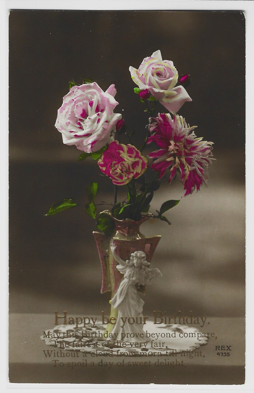 ROSES and FLOWERS in Lovely VASE, Vintage French Real Photo WW1 ...