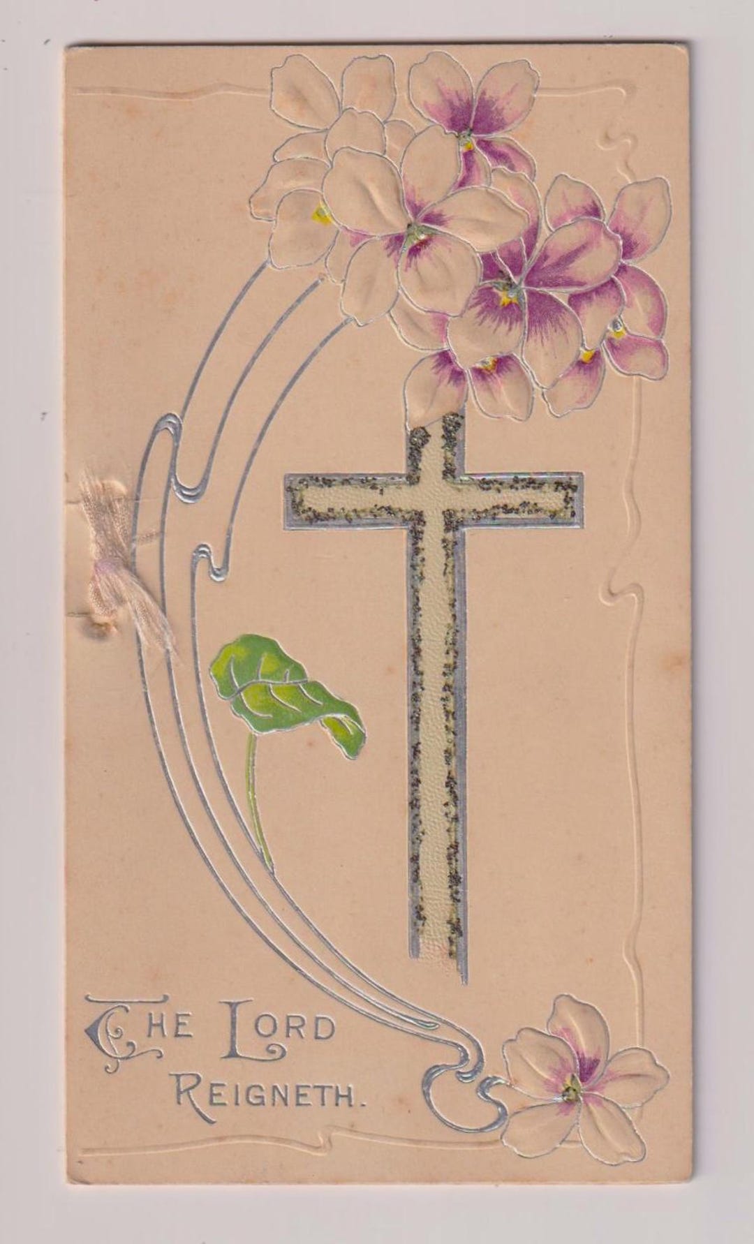 FLOWERS and CROSS, the Lord Reigneth, Edwardian Religious EASTER Folded ...