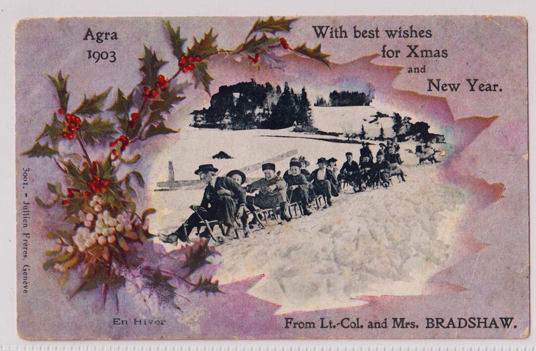 ANTIQUE Christmas Postcard From Lt. Col and Mrs BRADSHAW, AGRA, India ...