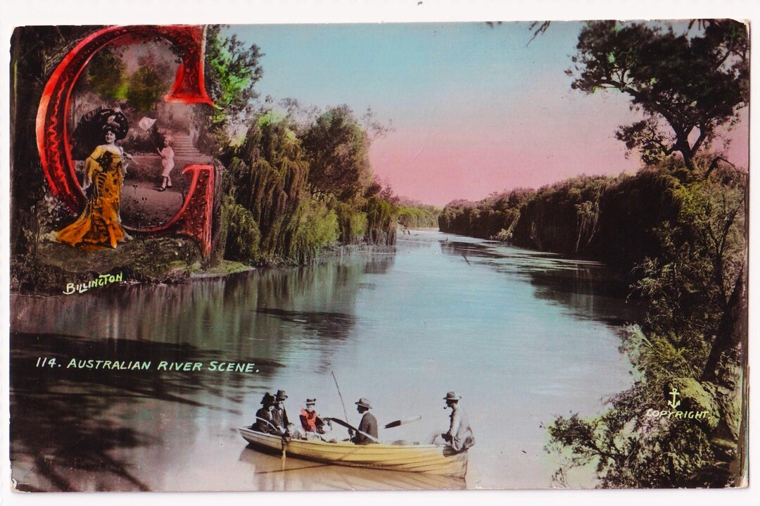 Antique AUSTRALIAN Real Photo Postcard, Australian River Scene, Fishing ...