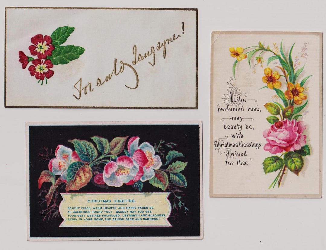 VICTORIAN Greetings Cards/scraps/ephemera, Flowers, British, Lot of 3 ...