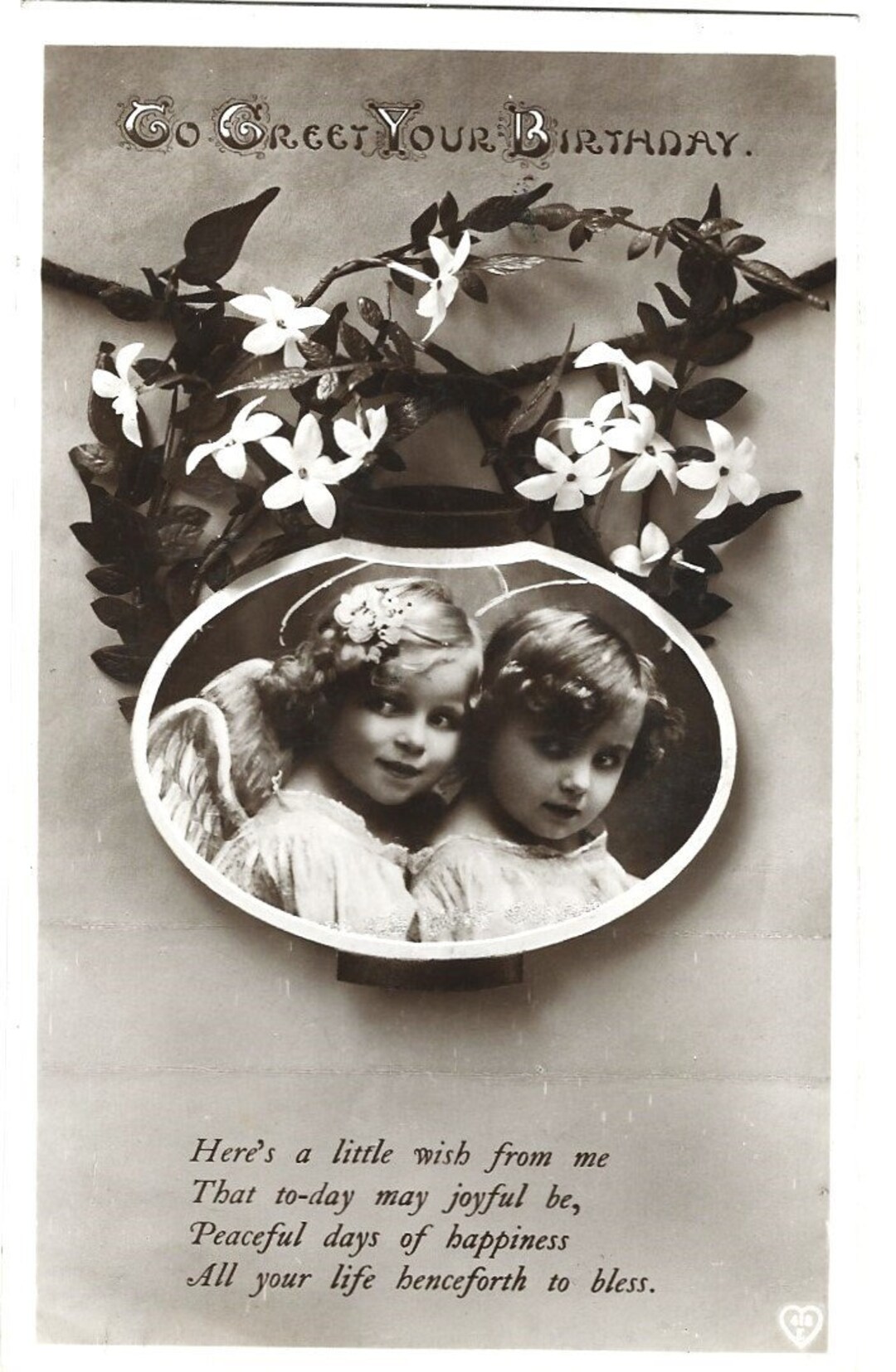 Little GIRL ANGELS, to Greet Your Birthday, Antique Real Photo Postcard ...