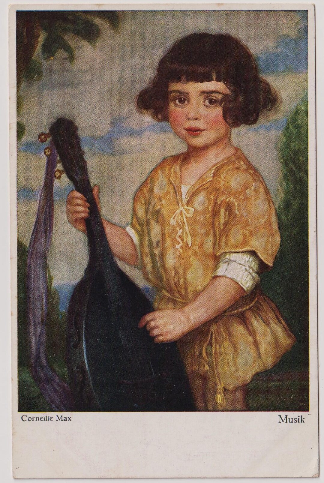 Antique German Artist Postcard, Young CHILD With Stringed Instrument ...
