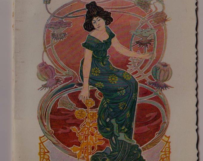 GLAMOUROUS Woman and Poppy Seedheads, Art Nouveau, Mucha, Antique ...