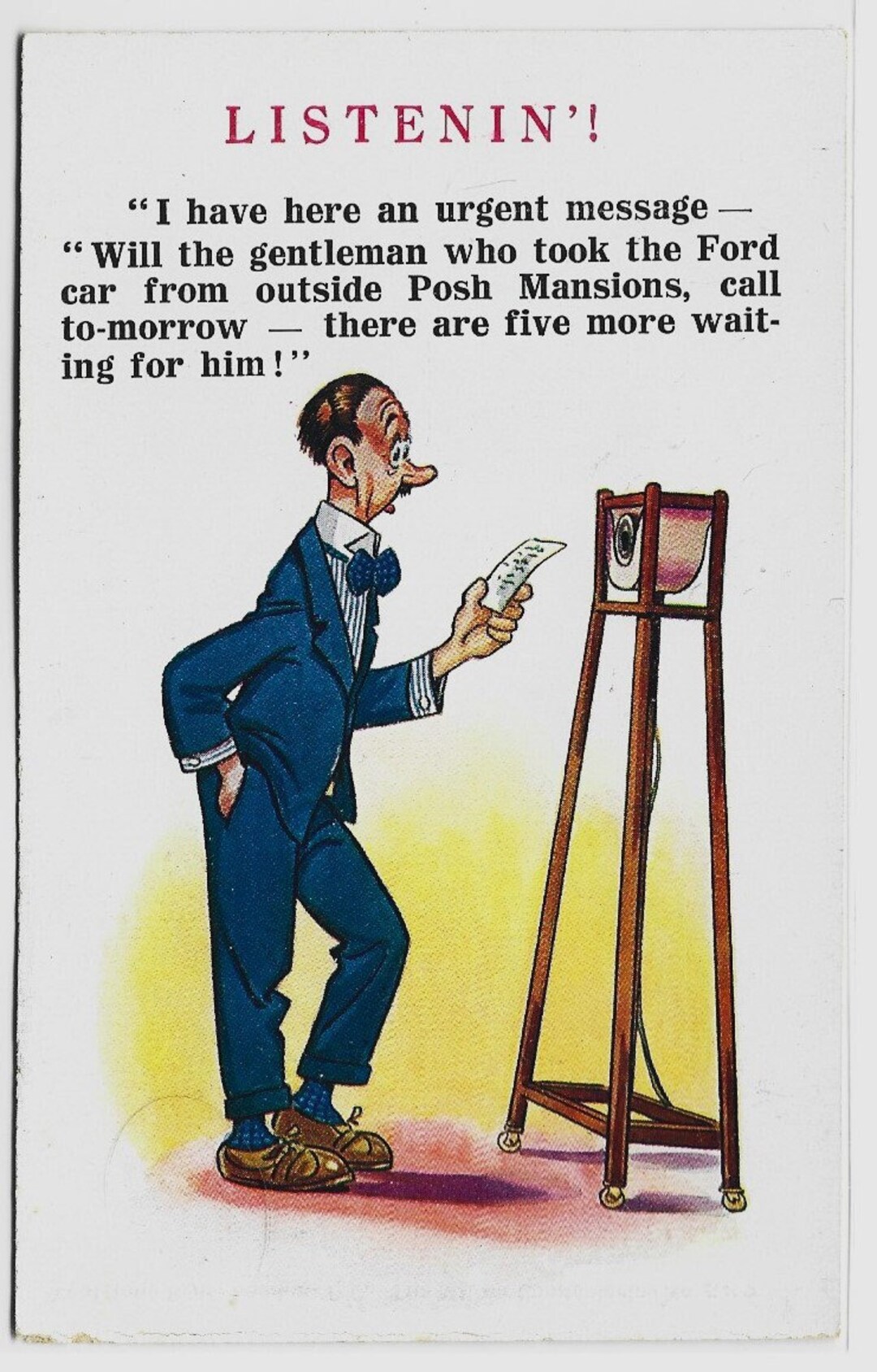 Antique Comic Postcard, 1920s Ford Car Humor - Etsy